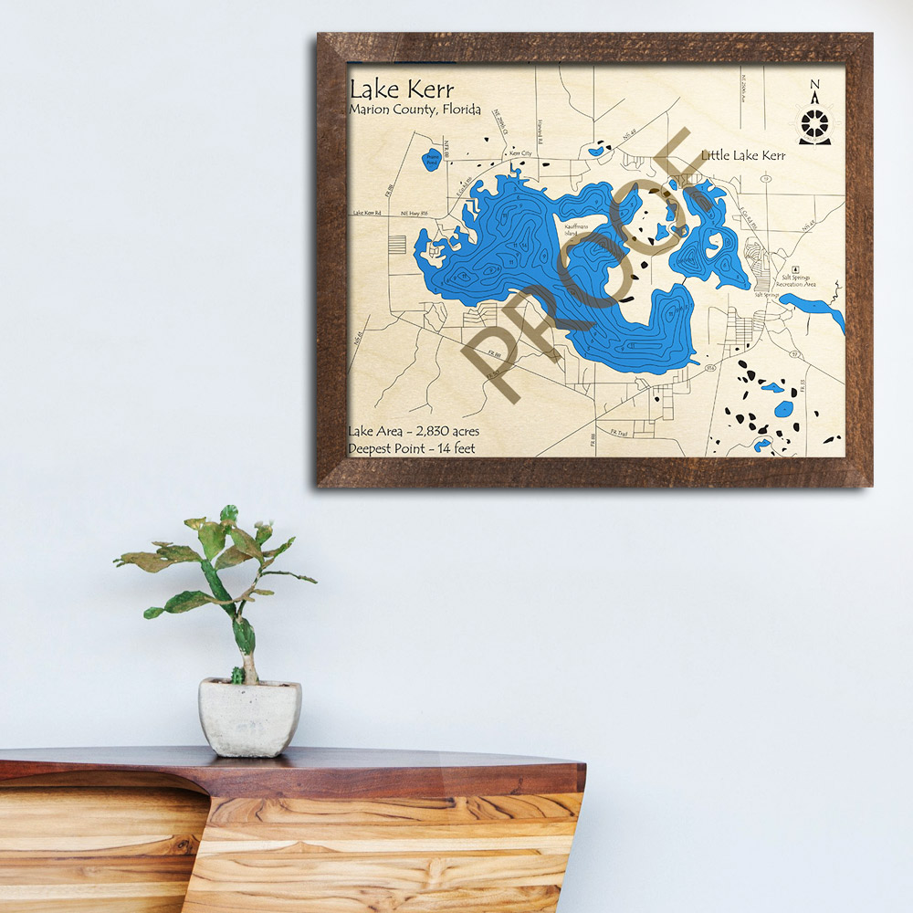 Lake Kerr, Florida 3D Wood Map | Laser-etched Nautical Decor