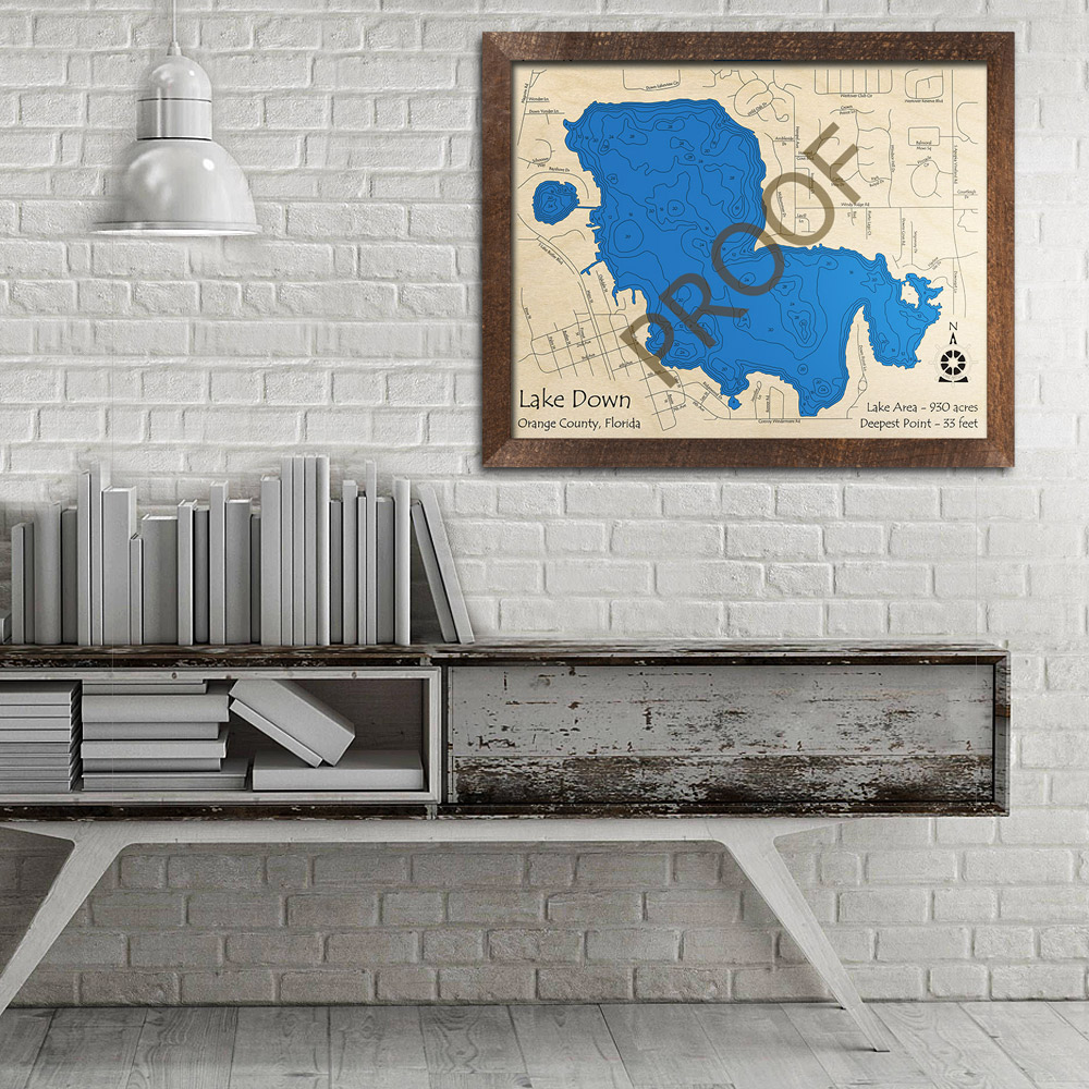 Lake Down, Florida 3D Wood Map | Laser-etched Nautical Decor