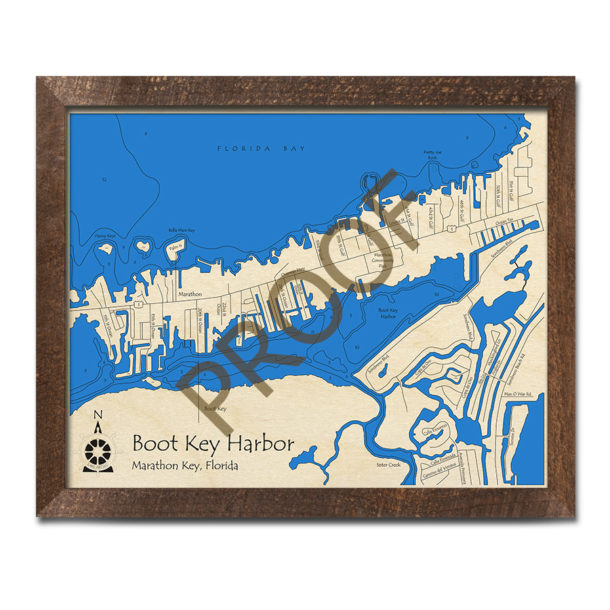 Boot Key Harbor - Florida Keys 3D Wood Map | Laser-etched Nautical Decor