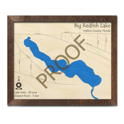 Big Redfish Lake, Florida 3D Wood Map | Laser-etched Nautical Decor