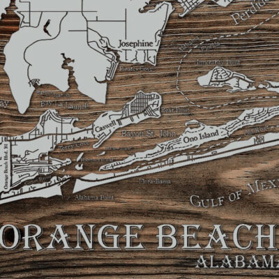 Orange Beach, Alabama Wood Map | Burnt Laser-Cut Wall Map