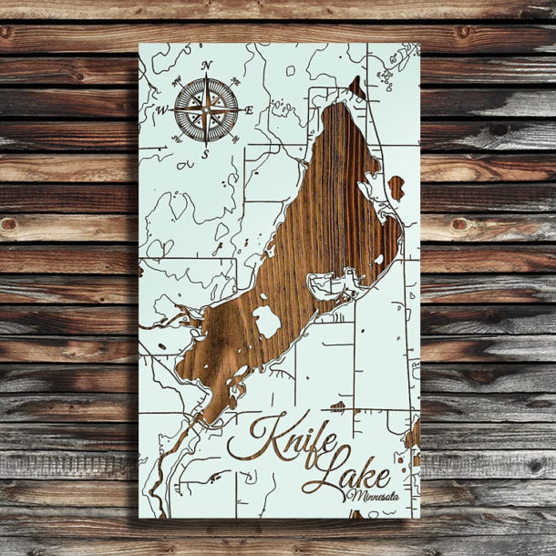 Knife Lake, Minnesota Wood Map | Burnt Laser-Cut Wall Map