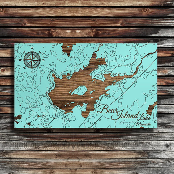 Bear Island Lake, Minnesota Wood Map | Burnt Laser-Cut Wall Map