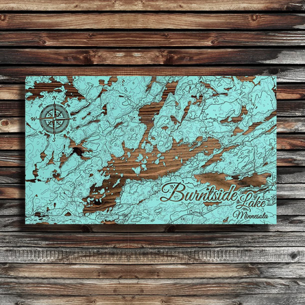Burntside Lake, Minnesota Wood Map | Burnt Laser-Cut Wall Map