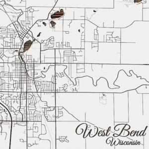 West Bend, Wisconsin Wood Map | Burnt Laser-Cut Wall Map