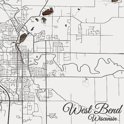 West Bend, Wisconsin Wood Map | Burnt Laser-Cut Wall Map