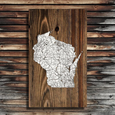 State of Wisconsin Wooden Map | Burnt Laser-Cut Wall Map