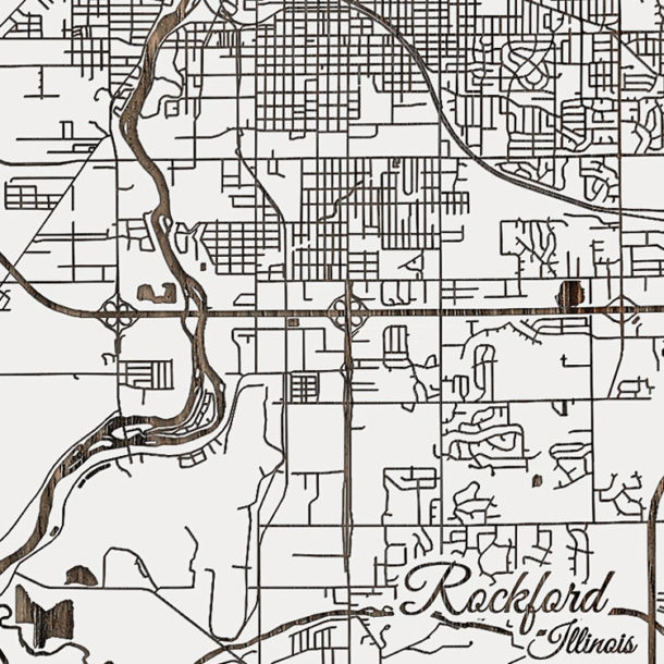 Rockford, Illinois Wood Map | Burnt Laser-Cut Wall Map
