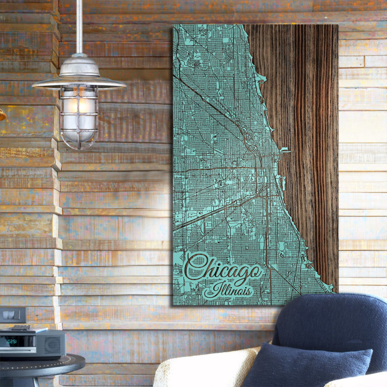 Chicago, IL Wood Map | 3D Topographic Wood Chart