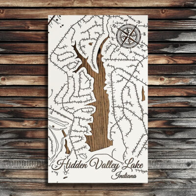 Hidden Valley Lake, Indiana Wooden Map | Burnt Laser-Cut Wall Map