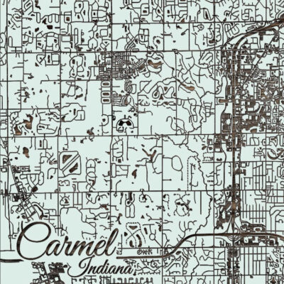 Carmel, Indiana Wooden Map | Burnt Laser-Cut Wall Map