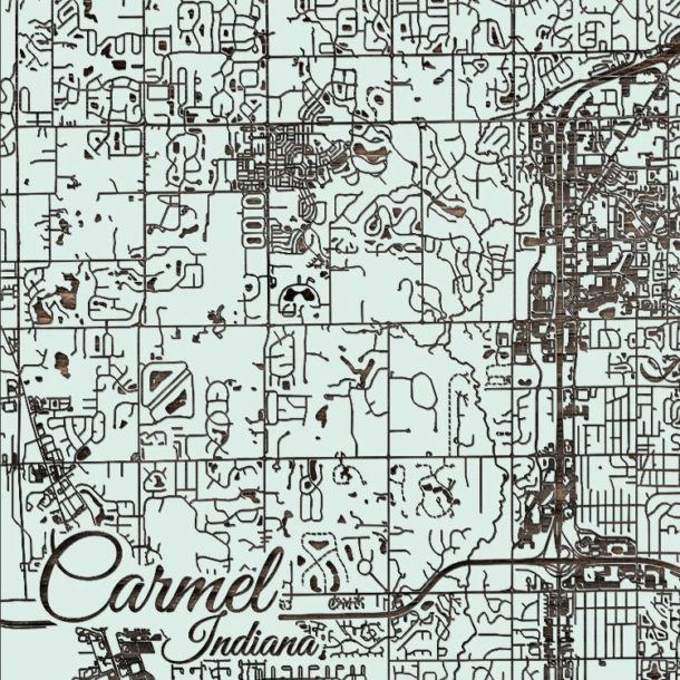 Carmel, Indiana Wooden Map | Burnt Laser-Cut Wall Map