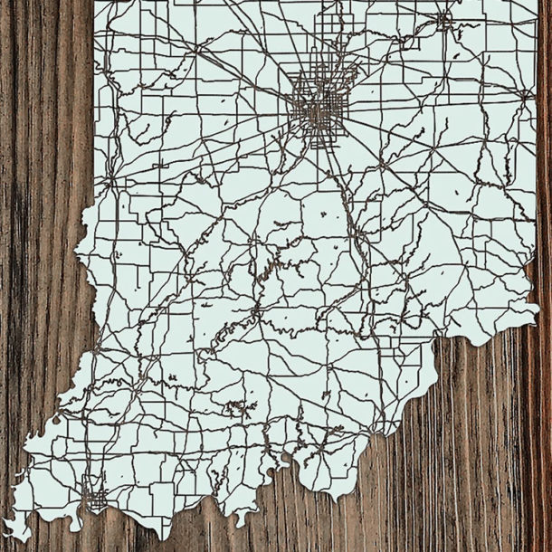 State of Indiana Wooden Map | Burnt Laser-Cut Wall Map