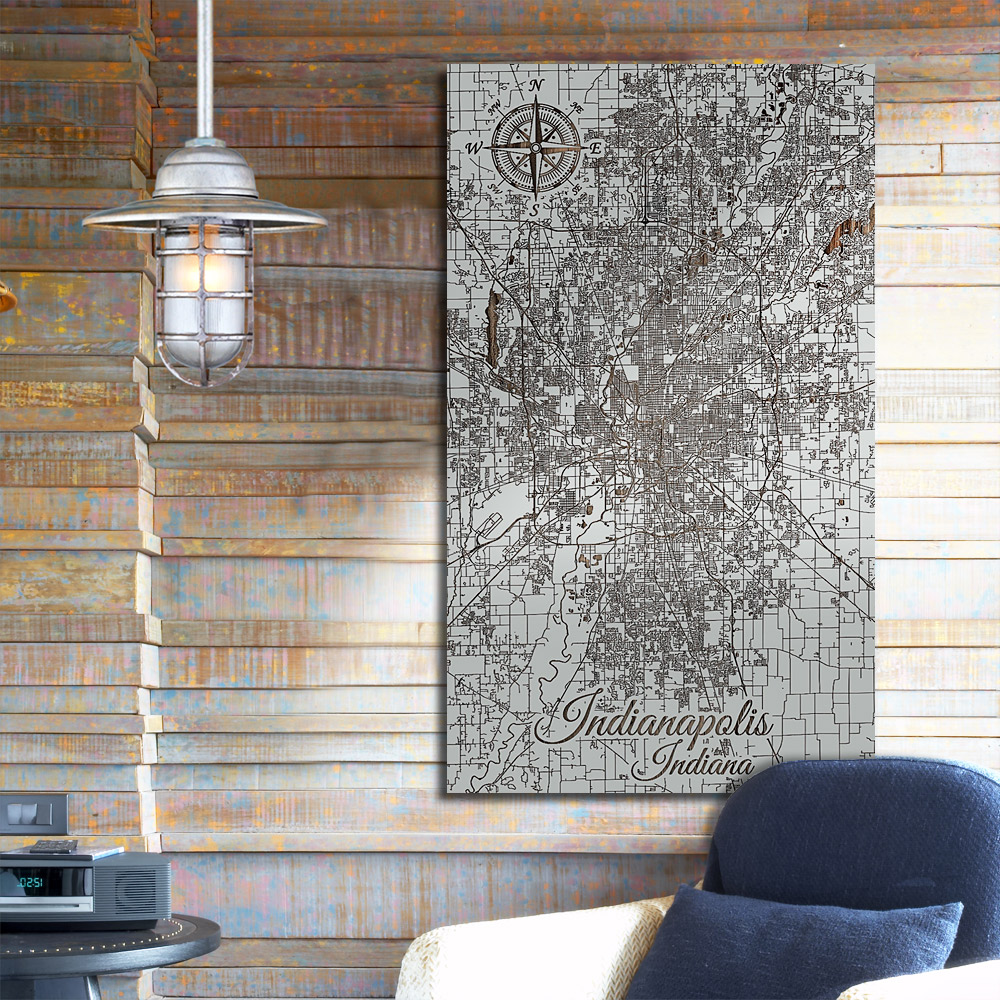 Indianapolis, Indiana Wooden Map | Burnt Laser-Cut Wall Map