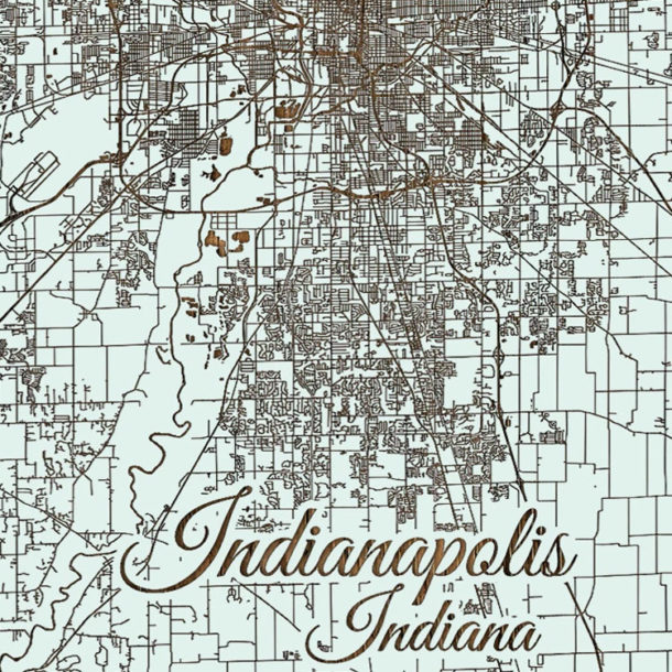 Indianapolis, Indiana Wooden Map | Burnt Laser-Cut Wall Map