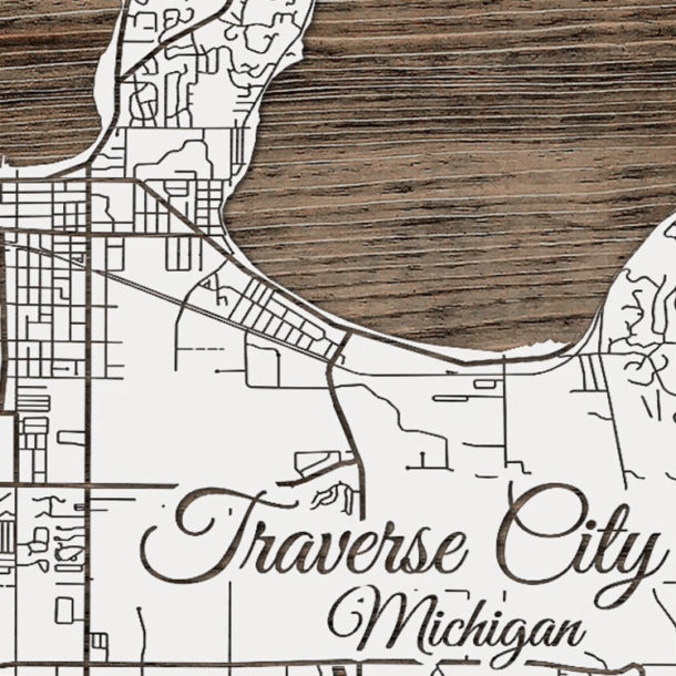 Traverse City - Grand Traverse Bay, MI Wooden Map | Burnt Laser-Cut ...