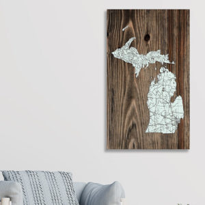 State of Michigan Wooden Map | Burnt Laser-Cut Wall Map