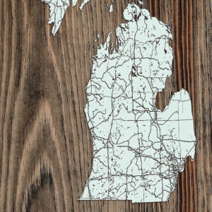State of Michigan Wooden Map | Burnt Laser-Cut Wall Map