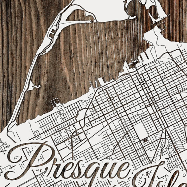 Presque Isle - Lake Erie Wooden Map | Burnt Laser-Carved Wall Map