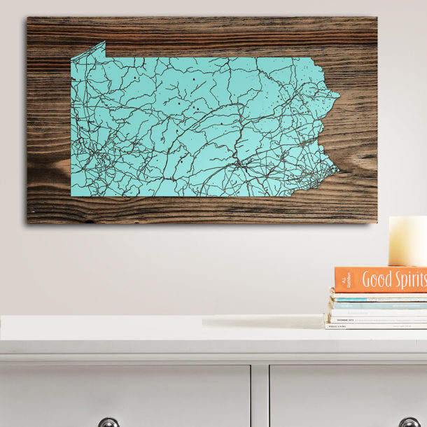 State of Pennsylvania Wood Map | Burnt Laser-Carved Wall Map
