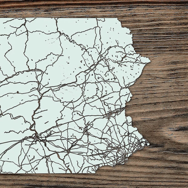 State of Pennsylvania Wood Map | Burnt Laser-Carved Wall Map