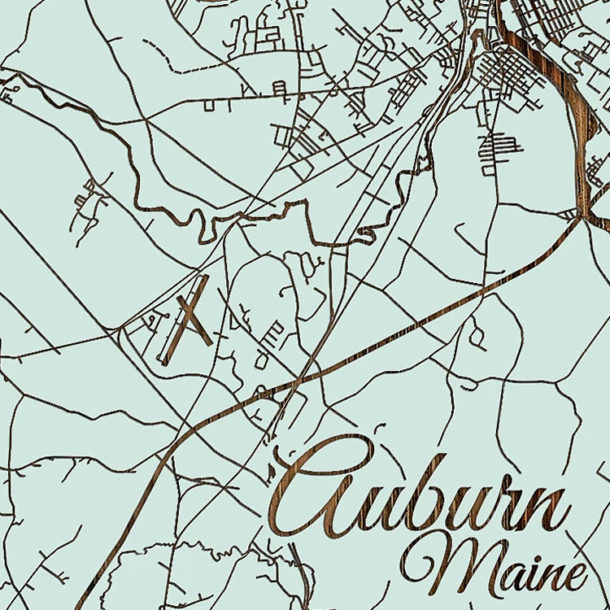 Auburn Maine Wooden Map | Burnt Laser-Carved Wall Map