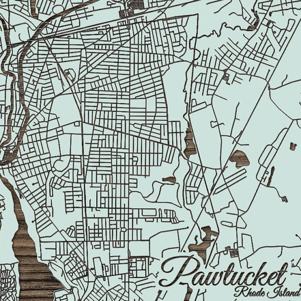 Pawtucket, Rhode Island Wooden Map | Burnt Laser-Carved Wall Map