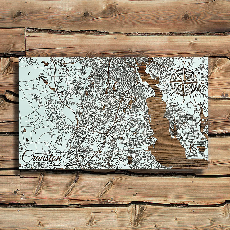 Quonochontaug Pond RI 3D Wood Map, Rhode Island, Nautical Map Art