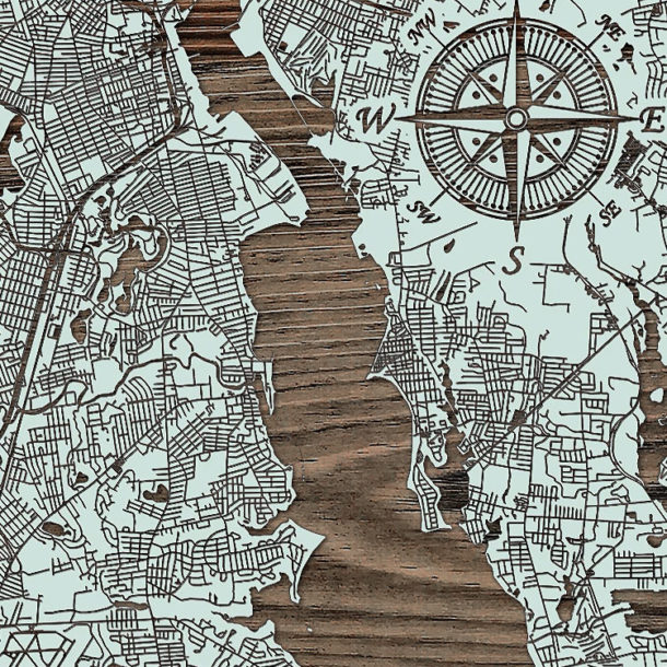 Cranston, Rhode Island Wooden Map | Burnt Laser-Carved Wall Sign