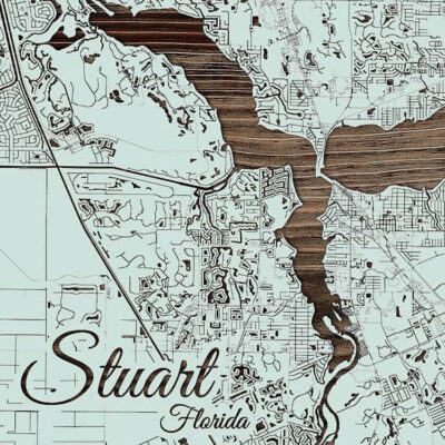 Stuart Florida Wooden Map | Burnt Laser-Carved Wall Art