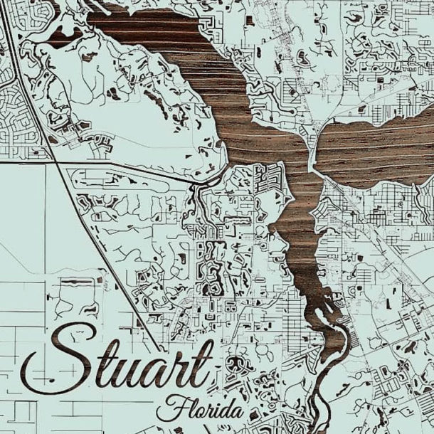 Stuart Florida Wooden Map | Burnt Laser-Carved Wall Art