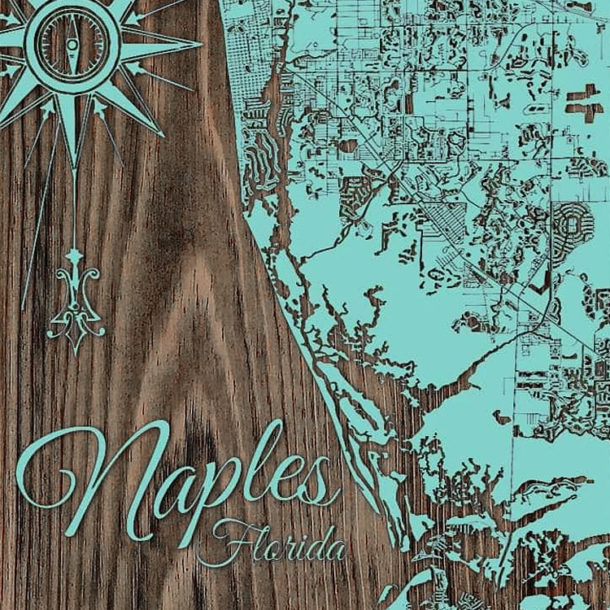 Naples Florida Wooden Map | Burnt Laser-Carved Wall Art