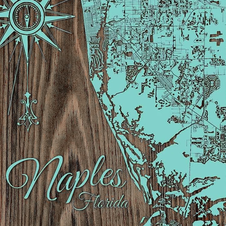 Map Of Old Naples Florida Venetian Bay, Florida 3D Custom Wood Map