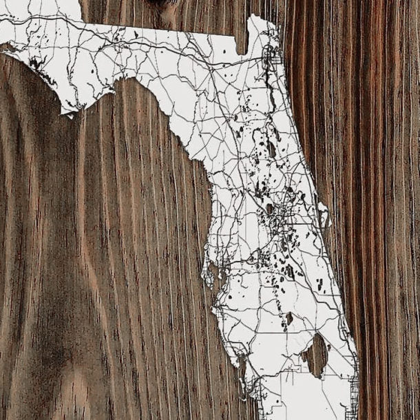 State of Florida Wooden Map | Burnt Laser-Carved Wall Art