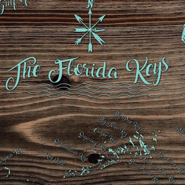 Florida Keys Map - Wooden Sign | Burnt Laser-carved Wall Decor