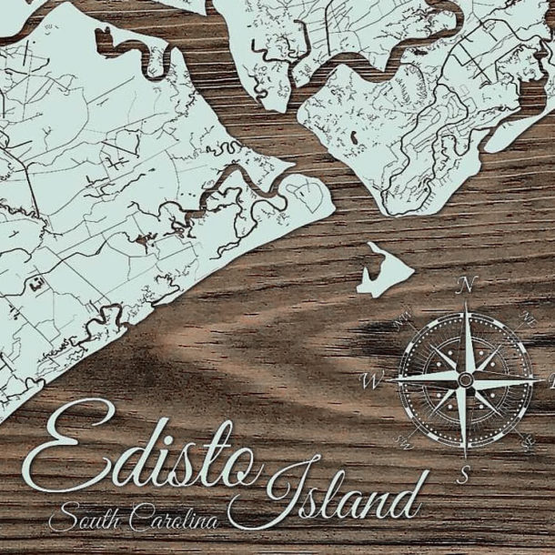 Edisto Island South Carolina Wood Map | Burnt Laser Carved Wall Sign