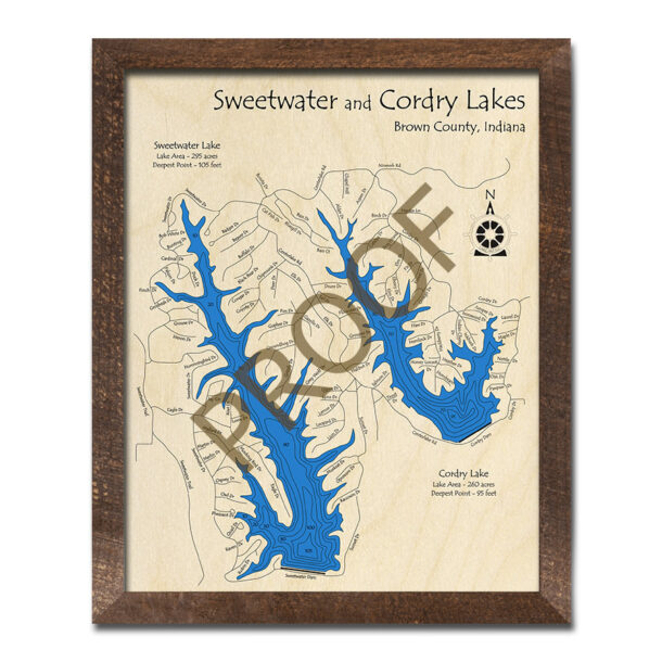 Sweetwater Lake - Cordry Lake, Indiana 3D Wood Map | Laser-etched ...