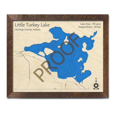 Little Turkey Lake, Indiana 3D Wood Map | Laser-etched Nautical Wall Art