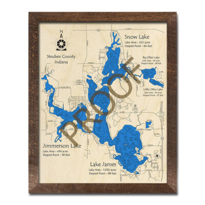 Jimmerson Lake, Lake James, Snow Lake, Indiana 3D Wood Map | Nautical ...
