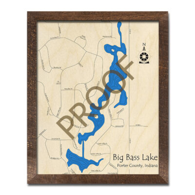 Big Bass Lake, Indiana 3D Wood Map | Laser-etched Nautical Wall Art