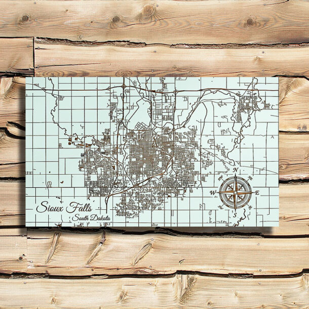 Sioux Falls, South Dakota Wooden Map | Burnt Laser-Cut Wall Map
