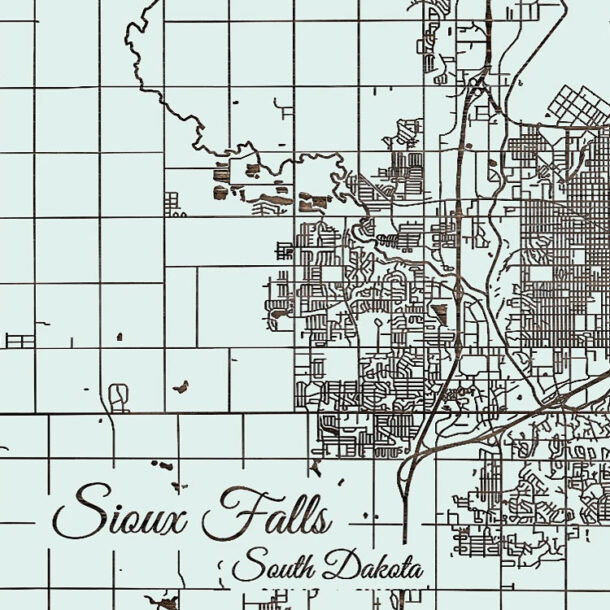 Sioux Falls, South Dakota Wooden Map | Burnt Laser-Cut Wall Map
