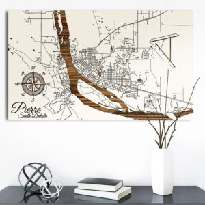Pierre, South Dakota Wooden Map | Burnt Laser-Cut Wall Map
