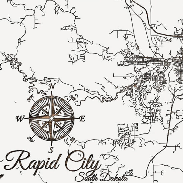 Rapid City, South Dakota Wooden Map | Burnt Laser-Cut Wall Map