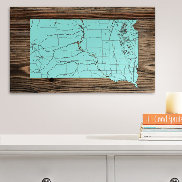 State of South Dakota Wooden Map | Burnt Laser-Cut Wall Map
