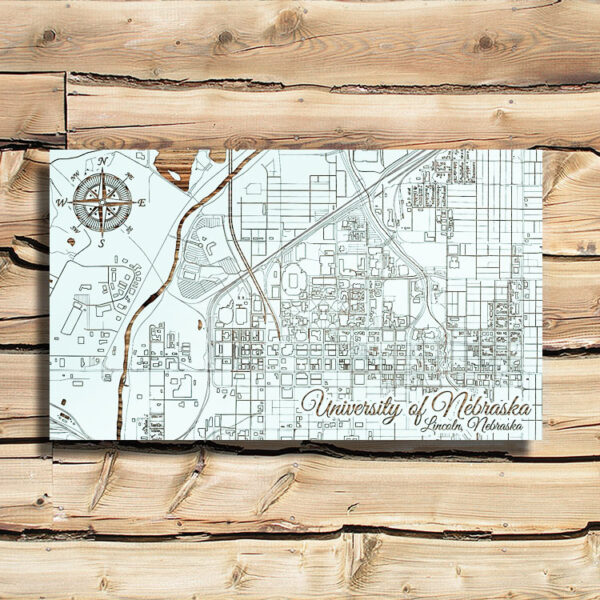 University of Nebraska Wooden Map | Burnt Laser-Cut Wall Map