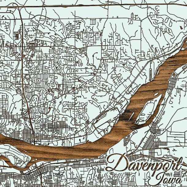 Davenport, Iowa Wooden Map | Burnt Laser-Cut Wall Map