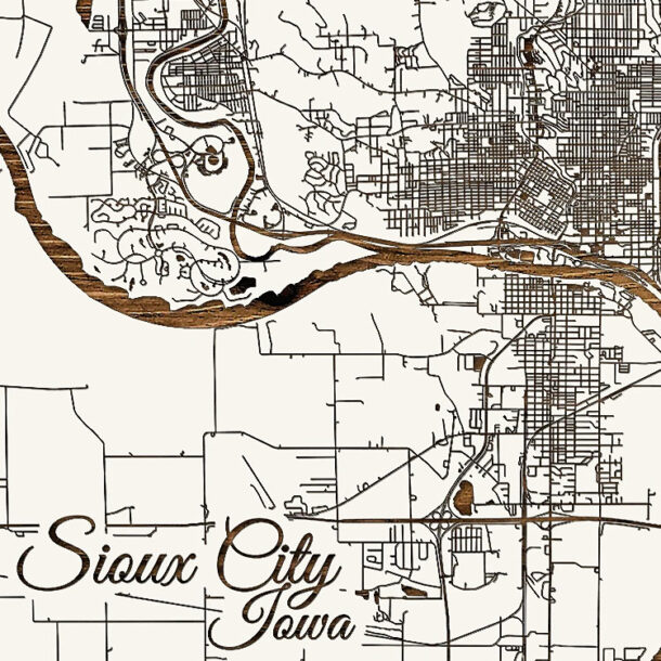 Sioux City, Iowa Wooden Map | Burnt Laser-Cut Wall Map