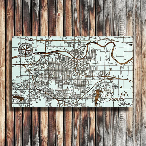 Topeka, Kansas Wooden Map | Burnt Laser-Cut Wall Map