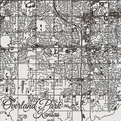 Overland Park, Kansas Wooden Map | Burnt Laser-Cut Wall Map